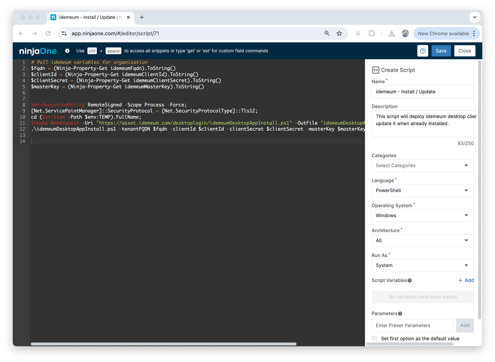 Ninja RMM idemeum agent installation
