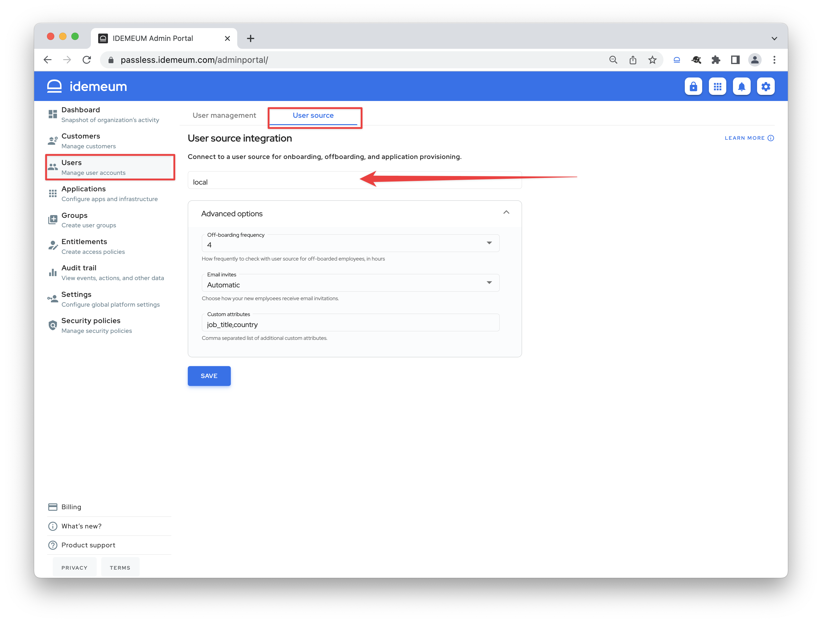 User source integration