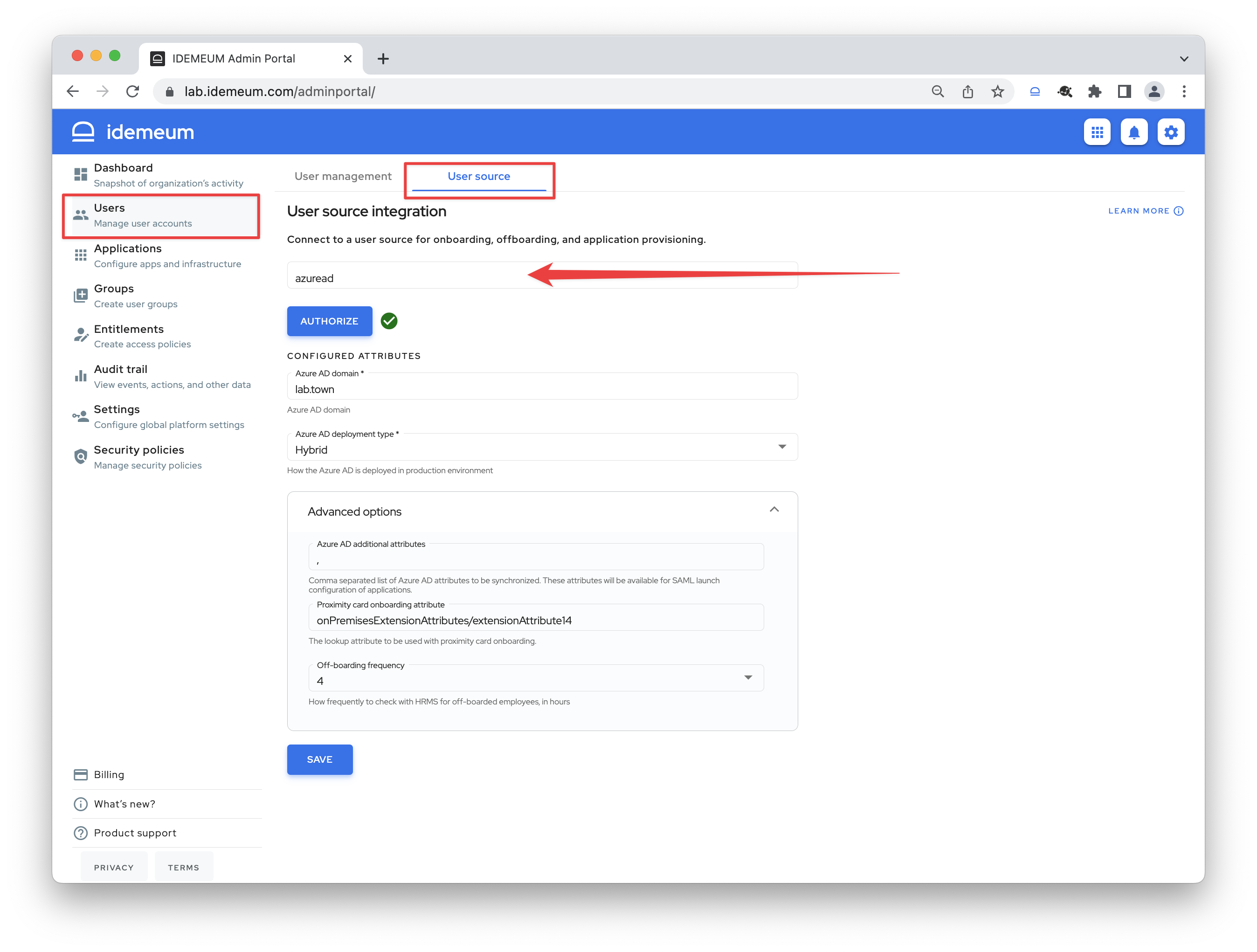 User source integration
