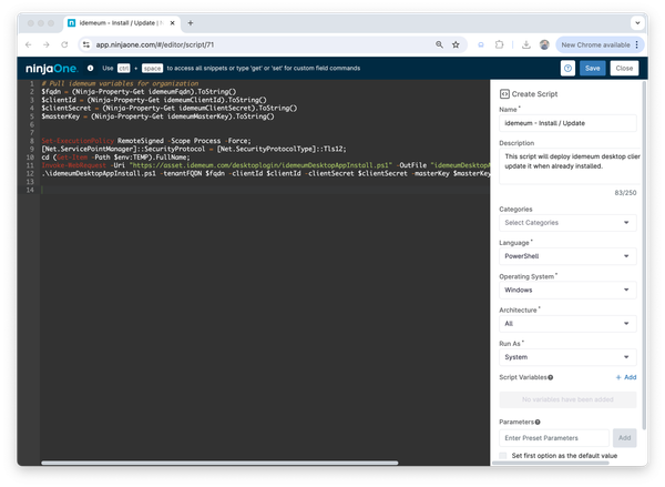Ninja RMM - Parametrized Windows agent install